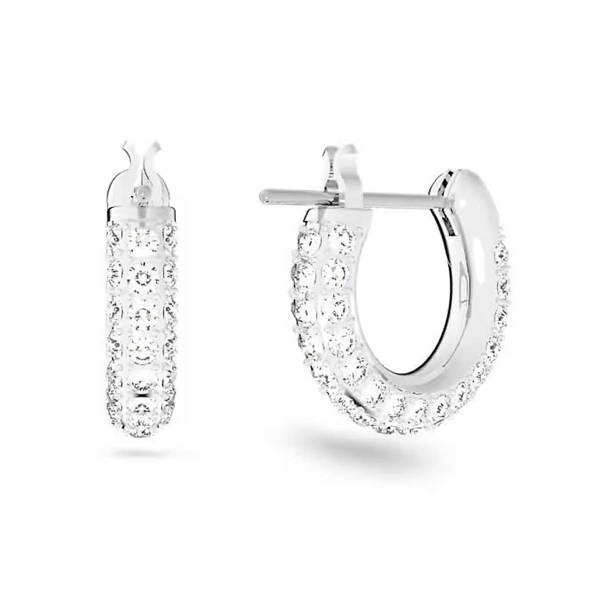 Swarovski Dextera Mini Hoop Women's Earrings, Clear Swarovski Crystals on a Rhodium Finished Setting with Lever Back Closure