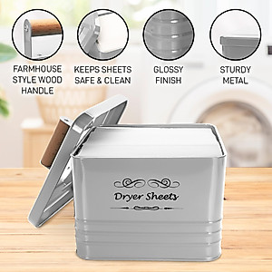 ELITAPRO Dryer Sheets Holder for Laundry Room - Farmhouse Dryer Sheet Box with Lid - Laundry Room Decor & Accessories - Metal Dryer Sheet Container for Laundry Room Organization & Storage (Khaki)