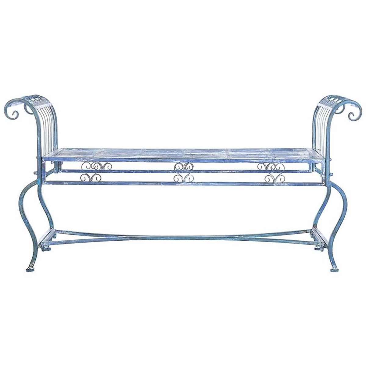 SAFAVIEH Outdoor Collection Brielle Victorian Antique Blue Bench