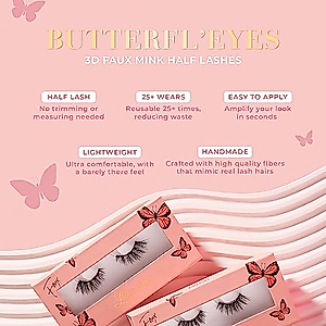 Lilly Lashes Butterfl'eyes Faux Mink Lashes, Half Lashes Natural Look & Feel, False Eyelashes, Reusable Eyelashes 20x, No Trimming + Easy to Apply, Round Style, Lash Glue not Included 13mm (Sassy)