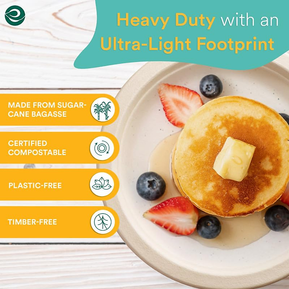 ECO SOUL 100% Compostable 9 Inch Paper Plates 100 [9", 100-Pack] Disposable Eco-Friendly Biodegradable Dinner Plates | Party, Wedding, Event Plates