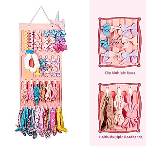 BABEYER Bows Holder Headbands Organizer for Baby Girls, Hair Bow Holder Organizer with Hooks for Baby Girls Room Decor, Pink