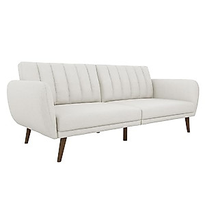 Novogratz Brittany Sofa Futon, Premium Linen Upholstery and Wooden Legs, Grey Linen