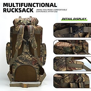 King'sGuard 100L Camping Hiking Backpack Molle Rucksack Military Camping Backpacking Daypack (MapleLeaf)
