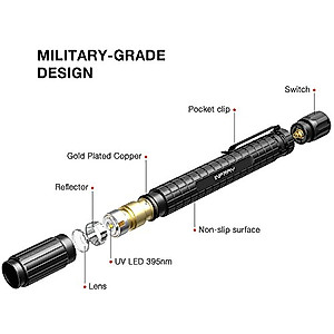 infray Pen Flashlight Black Light, Zoomable, Small 395nm Blacklight Detector for Dog Urine & Dry Stain. IPX5 Water-Resistant, Powered by 2AAA Batteries