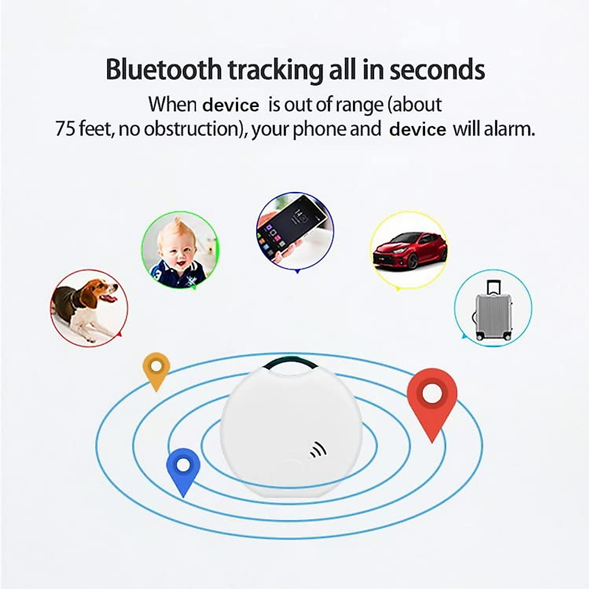 Bluetooth Smart tag Tracker for Keys, Luggage, Backpacks, Wallets, and Pets. Up to 164 Foot Range
