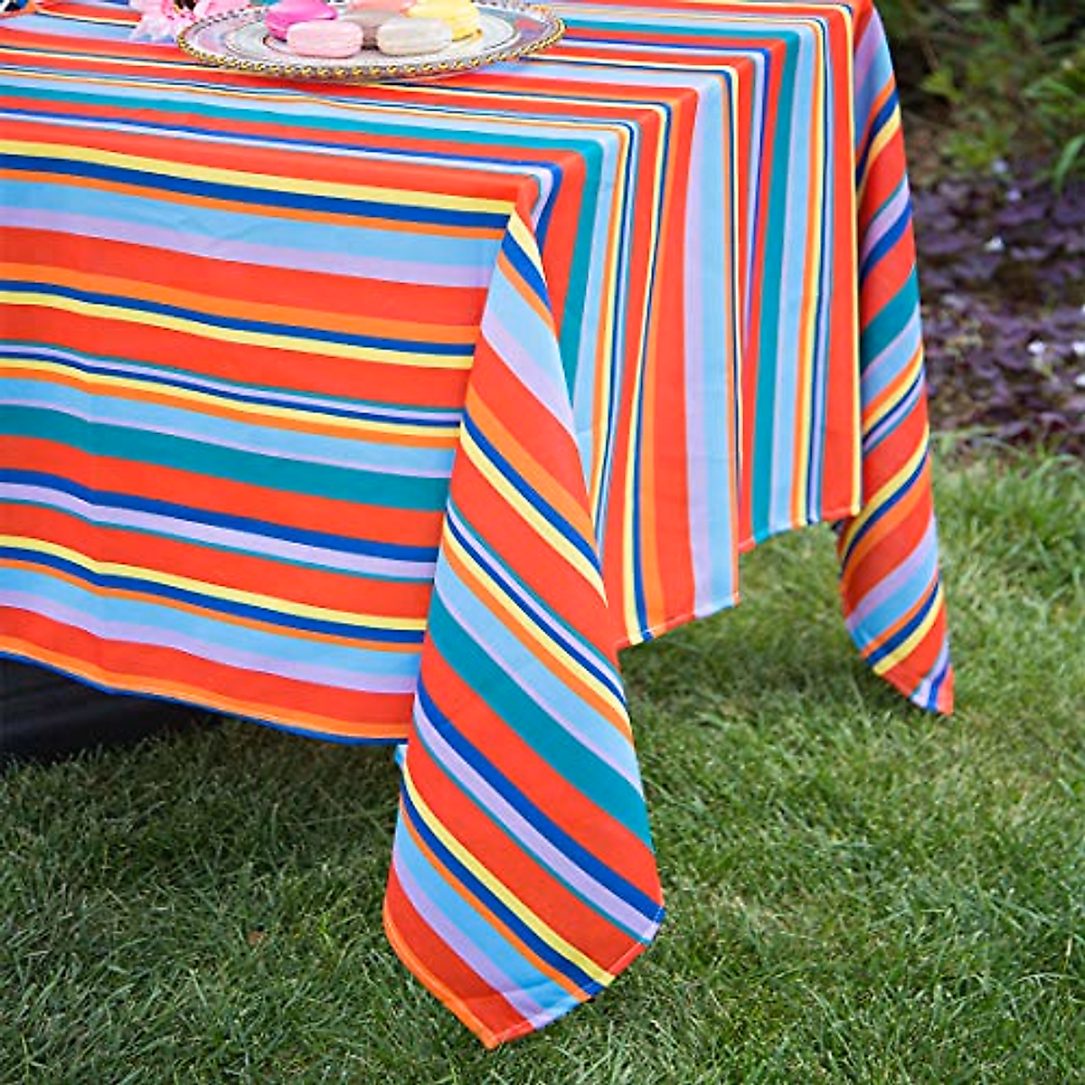 SquarePie Outdoor Tablecloth Rectangle Stain Resistant Waterproof Table Linen Table Cover with Umbrella Hole and Zipper for Picnic Patio Garden Party Tables, 52x70 Color Stripe