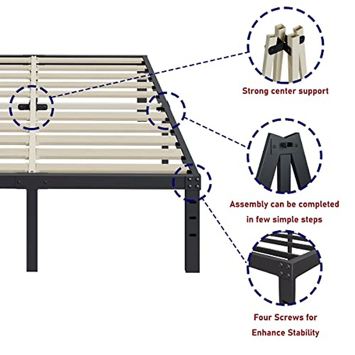 ZIYOO King Size Bed Frame 14Inches High 3 Inches Wide Wood Slats with 3500 Pounds Heavy Duty Support for Foam Mattress, No Box Spring Needed, Easy Assembly, Noise Free