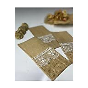 meditroia (Troia Textil(12,Pieces) Burlap Cutlery Holders Lace Utensil Pouch Knifes Forks Bag for Vintage Natural Wedding (4x8inch)