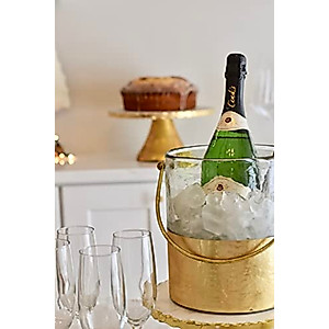 Mud Pie Ice Set, Bucket 8 x 7 Dia | Tongs 6 1/2", 1/2" 1/2" 1/2", Gold and Clear