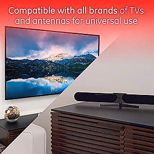 GE Indoor HD Digital TV Antenna Amplifier, Low Noise Antenna Signal Booster, Clears Up Pixelated Low-Strength Channels, Supports HD Smart TV VHF UHF, AC Adapter, Black, 42178