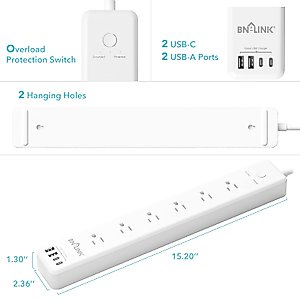 BN LINK Smart Plug Power Strip，Surge Protector with 6 Individually Controlled Smart Outlets, 4 USBs (incl. 20W USB-C), Compatible with Alexa and Google Home