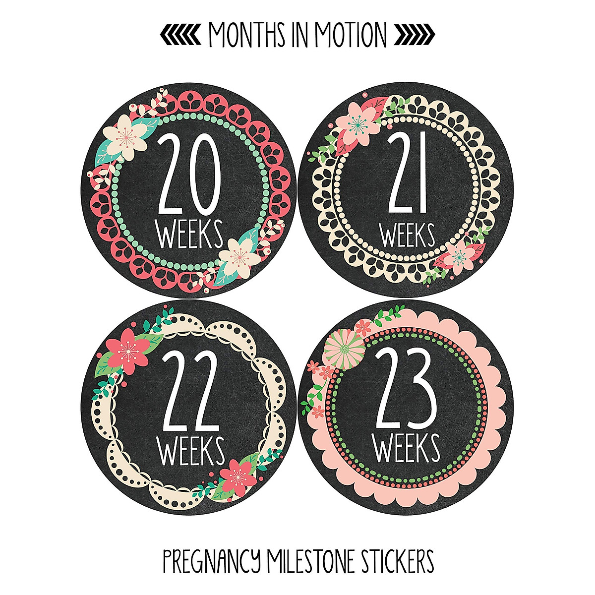 Months In Motion Pregnancy Weekly Belly Growth Stickers - Week to Week Pregnant Expecting Photo Prop - Maternity Keepsake - Baby Bump - Large Set of 36 Weekly Photo Sticker
