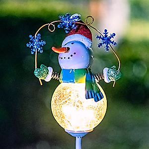haitianxin Christmas Solar Garden Lights Stakes Snowman Pole Lamp New Year Decor Yard Art Outdoor Winter Lawn Pathway