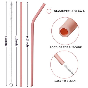 12 Pcs Reusable Silicone Straws, 10 inch Extra Long Silicone Drinking Straws for 30 oz and 20 oz Tumblers, Multicolor Straw with 2 Cleaning Brushes and 1 Bag (6 Straight + 6 Bent)