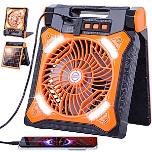 WESTTREE Solar Fan Battery Powered Fan, Rechargeable Fan Solar Camping Fan with Led Lantern & Power Bank, Foldable Angle Solar Powered Fan, USB Personal Cordless Fan Portable Fan for Travel Camping