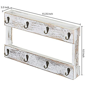 MyGift Wall Mounted Whitewashed Wood Coffee Mug Holder Rack with 8 Hooks, Coffee Bar Accessories Wall Decor, Tea Cup Hanging Rack, Set of 2