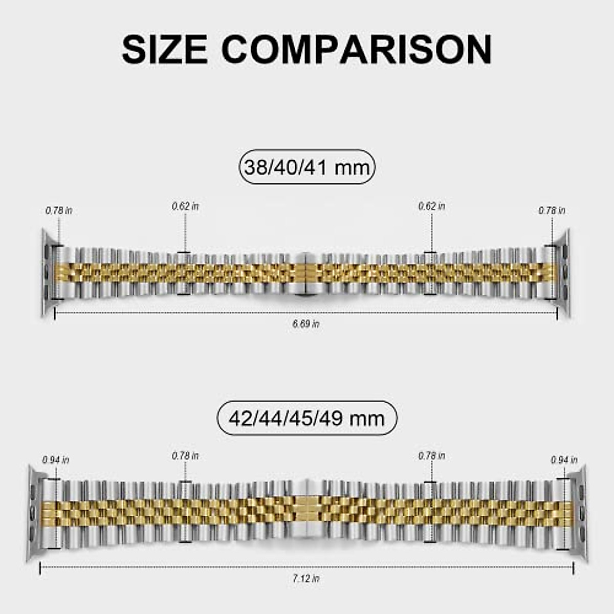 baozai Compatible with Apple Watch 41mm 40mm 38mm, Solid Stainless Steel iWatch Band Replacement for Apple Watch Series 9/8/7/6/5/4/3/2/1/SE for Women, Silver/Gold, 41mm/40mm/38mm