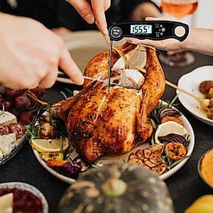 Geobom Waterproof Digital Instant Read Meat Food Thermometer with Folding Probe Backlight Calibration Function for Cooking and Grilling (Black)