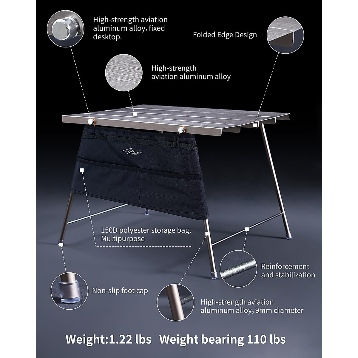 Flexifold Ultralight Aluminum Camping Table, Portable Folding Camping Table, Small Outdoor Side Table with Carry Bag for Outdoor Cooking, Picnic, Camp, Beach, Travel