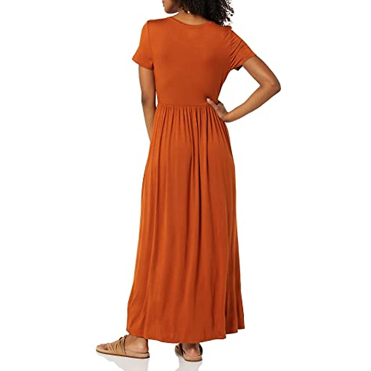 Amazon Essentials Women's Short-Sleeve Waisted Maxi Dress (Available in Plus Size), Terracotta, XX-Large