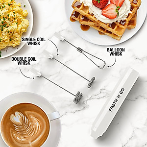 Zulay Froth N Go Milk Frother Rechargeable - 3-in-1 Frother Wand With Case & USB-C Charger - Comes With 3 Whisk Attachments for Latte, Cappuccino, Matcha, Protein Shakes - White