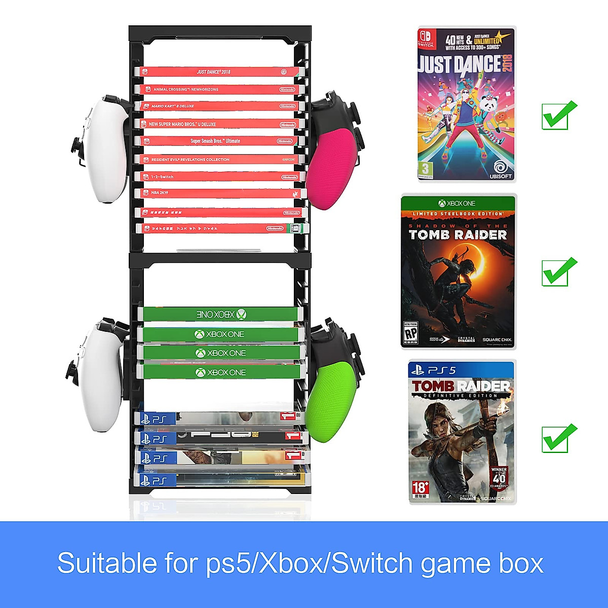 HEATFUN Video Game Storage, Storage Tower for PS5 Games, Storage Stand for Xbox Nintendo Switch Games (for 24 Game Boxes)