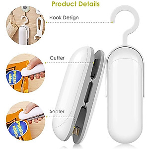 Mini Bag Sealer, Food Bag Heat Sealer Handheld, 2 in 1 Heat Sealer & Cutter Portable Bag Resealer Machine Food Saver for Plastic Bags Storage Snack Cookies Fresh