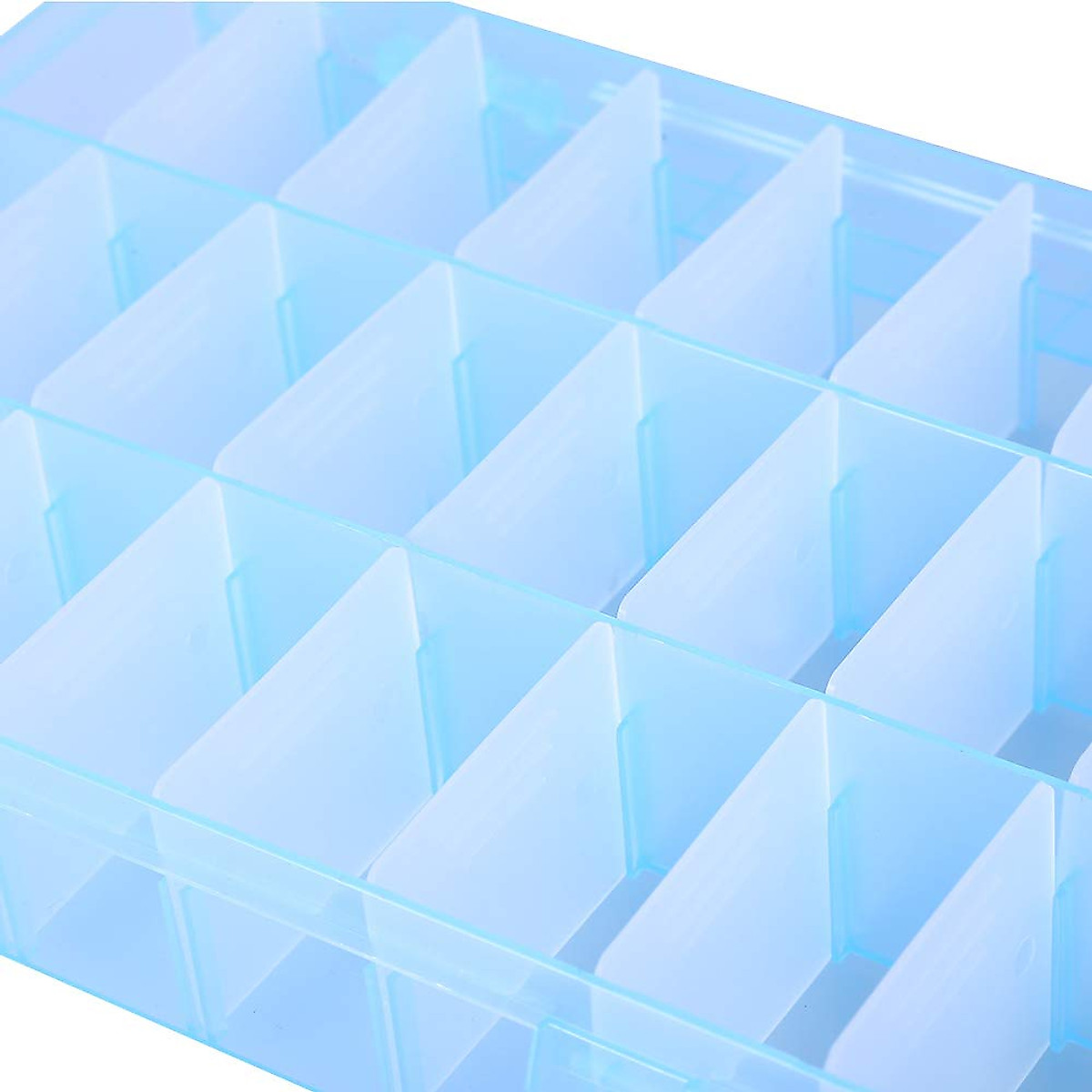 Jewelry Box Organizer Storage, 24 Grids Plastic Jewelry Adjustable Divider Container Detachable Beads Earrings Storage Case(Blue)