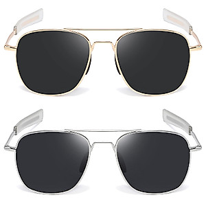 RCXKOOM Aviator Sunglasses for Men Army Military Style Polarized Pilot Sun Glasses Metal Frame Spring Hinge Bayonet Temple Shades