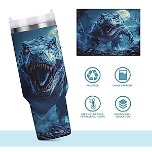 Slewiaeky Tumbler with Handle 40 oz Beast Dinosaur Horror T Rex Travel Mug with Lid and Straw Stainless Steel Vacuum Insulated Water Bottle Cup for Iced Tea Coffee Cold Beverages Cup Holder Friendly