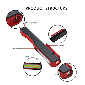 mumisuto LED Tactical Small Flashlight, Adjustable Brightness, Pen Flashlight Rechargeable LED Flashlight Pocket Light Work Light with Magnetic Rotating Clip for Hiking, Everyday Use(Red)