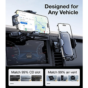VICSEED Universal CD Phone Holder for Car - Off-Road Level Super Sturdy with Bonus Air Vent Clip, Fits All Phones and Cases, 360 Rotation for Safe Driving
