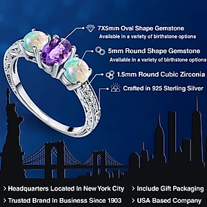 Gem Stone King 925 Sterling Silver Purple Amethyst and White Simulated Opal Engagement Ring For Women (1.87 Cttw, Oval Checkerboard Gemstone Birthstone, Available in size 5, 6, 7, 8, 9)