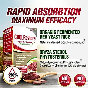 LABO Nutrition CHOLRestore – Red Yeast Rice with Phytosterol Health Supplement, Supports Healthy Cholesterol Levels, Citrinin & Aflatoxin Free, 90 Vege Capsules 3x3