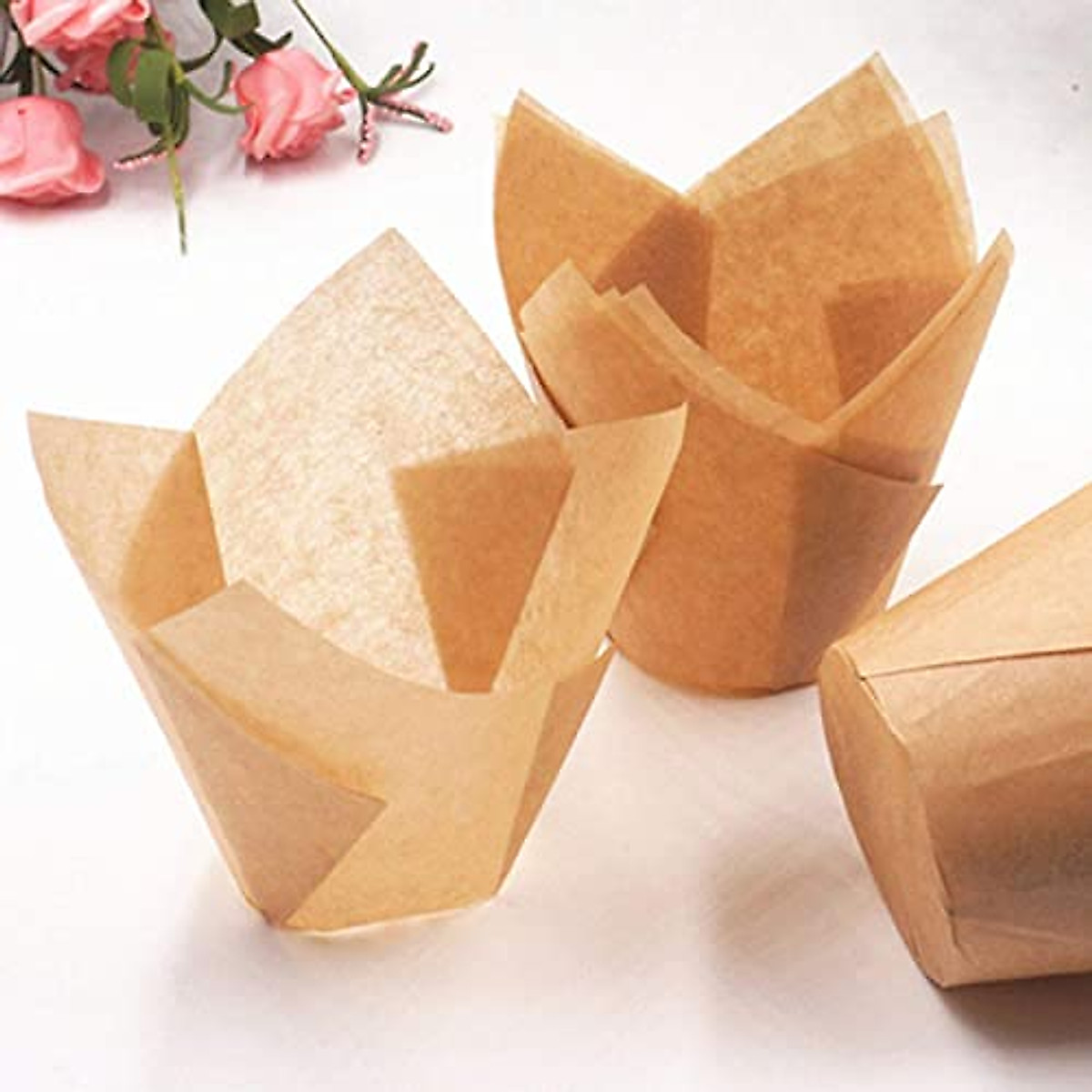 200pcs Tulip Cupcake Liners Baking Paper Cups Holders Greaseproof Muffin Cases Wrappers for Wedding Birthday Party Baby Shower, Standard Size (Natural)
