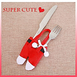 Warmstor 8 Pieces Christmas Santa Claus Silverware Holders Tableware Holder Knife Fork Pouch Bag for Xmas Tree, Restaurant Hotel Party Holiday Festival Celebration Table Decoration