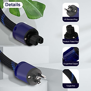 Monosaudio 12AWG Audiophile Power Cord HiFi Power Cable 125V 15A with Rhodium Plated Plug Braided Sleeve Audio Power Cable for Power Filters/Turntables/Amplifiers/CD&DAC Player(6.6FT/2M)