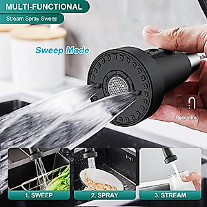Gptoylife Kitchen Spring Faucets with Pull Down Sprayer-3 Functions Sprayer Commercial Kitchen Sink Faucets | Stainless Steel Single Handle Matte Black Kitchen Faucets for RV Utility Sink with Deck