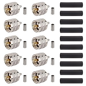 MOOKEERF PL-259 UHF Male Plug Crimp Coax Connector Adapter for RG58 LMR195 RG400 3D-FB KSR195 Cable (Pack of 10)