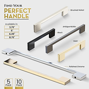 Southern Hills 5pc Brushed Gold Cabinet Pulls - 8.75" (224mm) Screw Spaced Gold Pulls for Cabinets and Drawers, Dresser, Gold Hardware for Cabinets, Kitchen Cabinet Handles