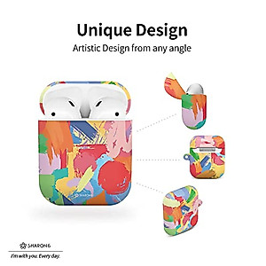 SHARON6 AirPods 2 & 1 Case, Hard PC Protective Shockproof Cover Case, Anti-Lost Carabiner and Front LED Visible with Colorful Design (Art)