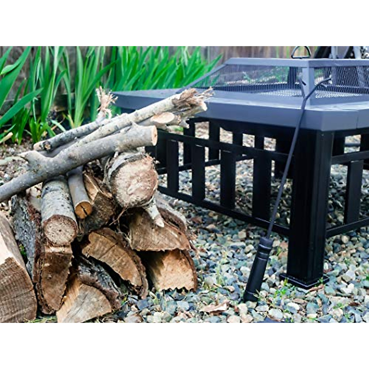 Yardom 34 inch Outdoor Fire Pits BBQ Square Firepit Table Backyard Patio Garden Stove Wood Burning Fireplace with Grill, Spark Screen Cover, Poker, Rain Cover