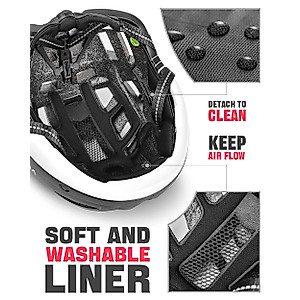 VICTGOAL Bike Helmet with USB Rechargeable Rear Light Detachable Magnetic Goggles Removable Sun Visor Mountain & Road Bicycle Helmets for Men Women Adult Cycling Helmets (L: 57-61 cm, Black White)