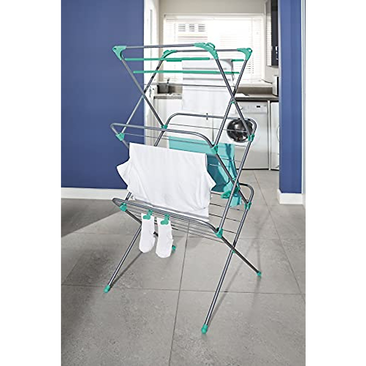 Addis Deluxe Fold Away 3 Tier Airer Clothing Dryer for Home | Aqua
