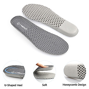 riemot Men's Shoe Insoles, Breathable Honeycomb Design Sport Shoe Insoles with Arch Support Cushioning Shoe Inserts Replacement Innersoles for Water Shoes Sneakers Work Shoes Grey EU 45 /US 12