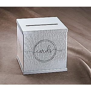 Hayley Cherie - Silver Gift Card Box with Black Foil Design- Textured Finish - Large Size 10" x 10" - For Wedding Receptions, Bridal & Baby Showers, Birthdays, Graduations, Funerals, Money