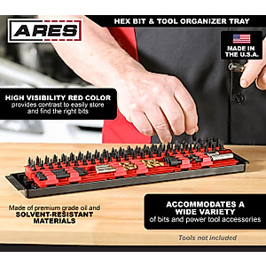 ARES 62052 – Hex Bit and Tool Organizer Tray – Large Capacity Organizer Holds Hex Bits, Drill Bits, Extensions, Adapters, and More – Oil and Solvent Resistant Material - Made in USA