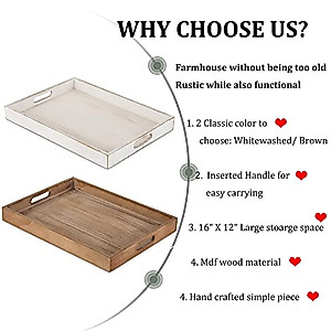 Hanobe Serving Tray with Handles: Rustic Decorative Wood Rectangle Trays with Cutout Handles for Coffee Table Breakfast Ottoman Living Room Kitchen Home Decor, Light Brown