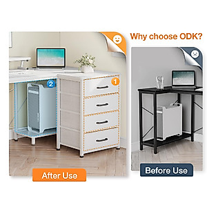 ODK 48-Inch L Shaped Gaming Desk with LED Lights & USB Power Outlets, Reversible Computer Desk with 4 Drawers, Corner Gamer Desk with CPU Shelf & Monitor Stand, Gaming Table for Bedroom, White